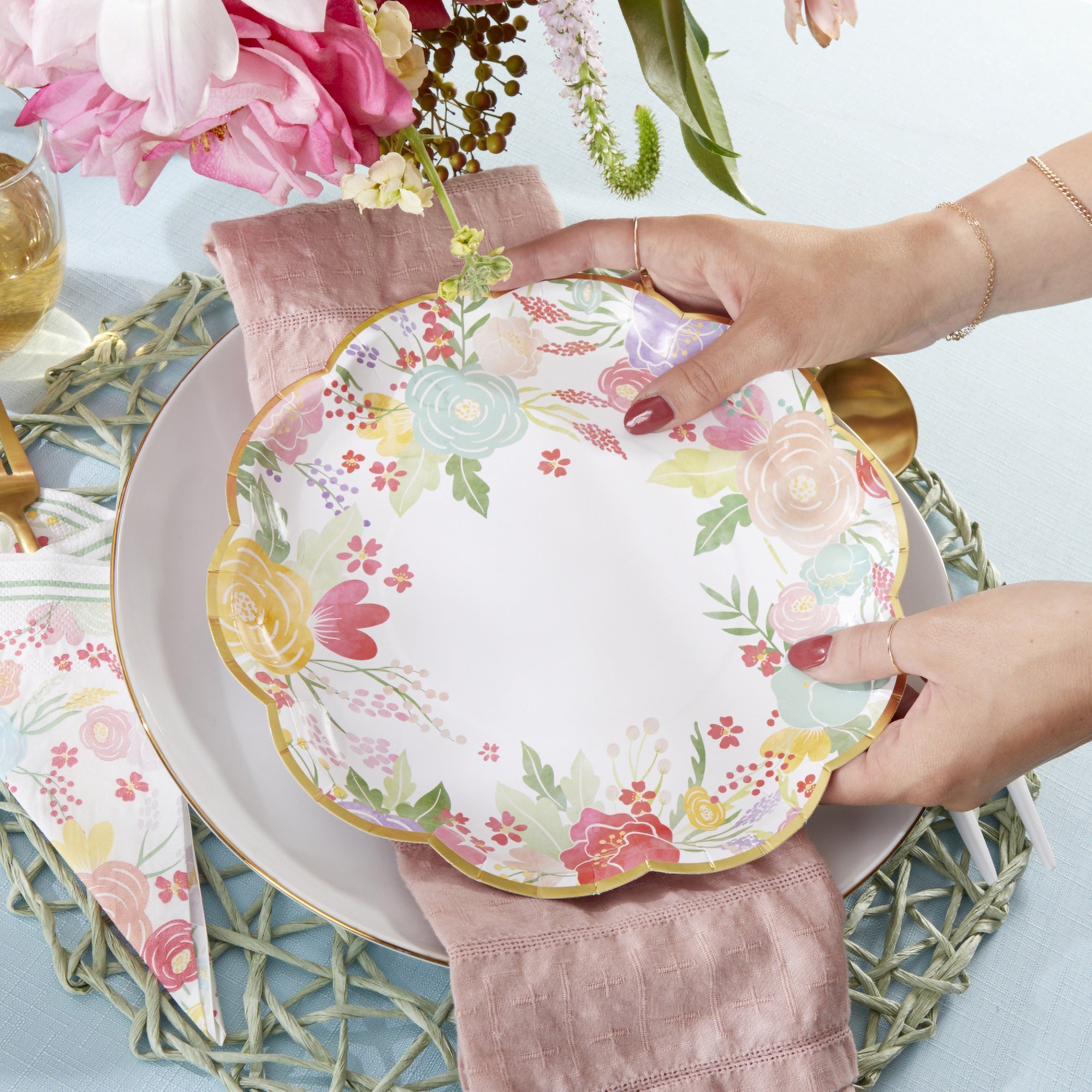 Garden Blooms 62 Piece Party Tableware Set (16 Guests) | Kate Aspen