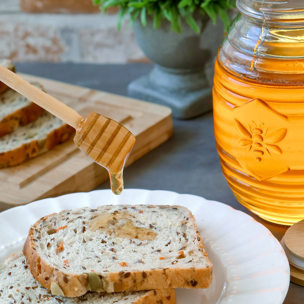 Glass Bee Honey Jar and Dipper Set (2 Lids and Dippers)