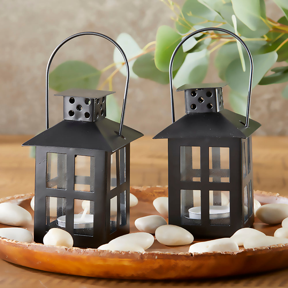 Black Mini-Lantern Tea Light Holder - Black Tea Light Holder - Black ...