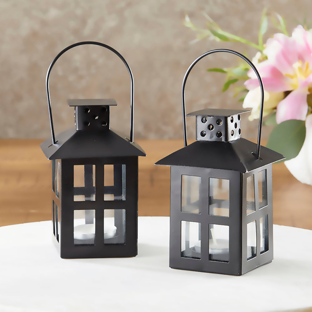 Black Mini-Lantern Tea Light Holder - Black Tea Light Holder - Black ...