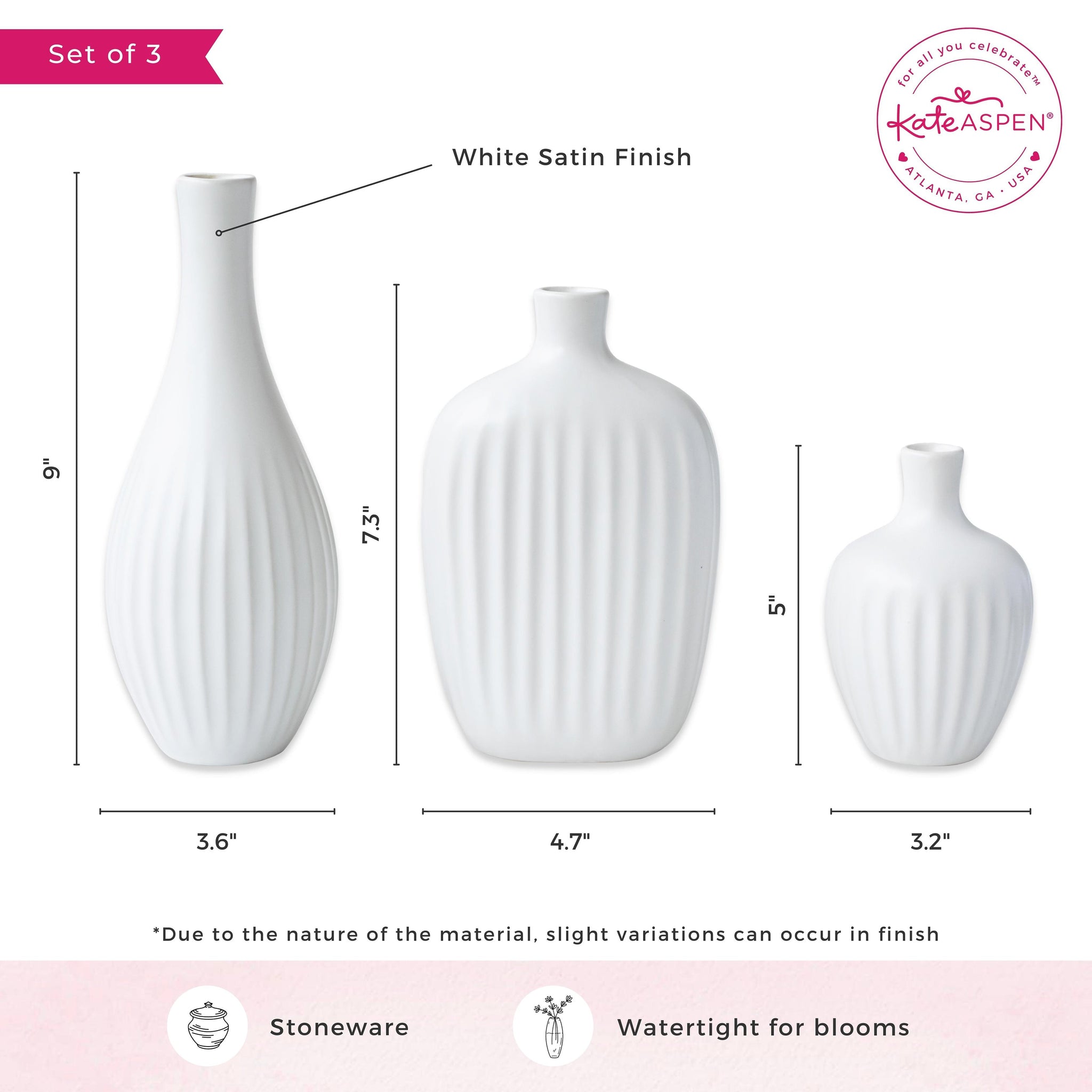 White Textured Ceramic Minimalist Vase (Set of 3) – Kate Aspen
