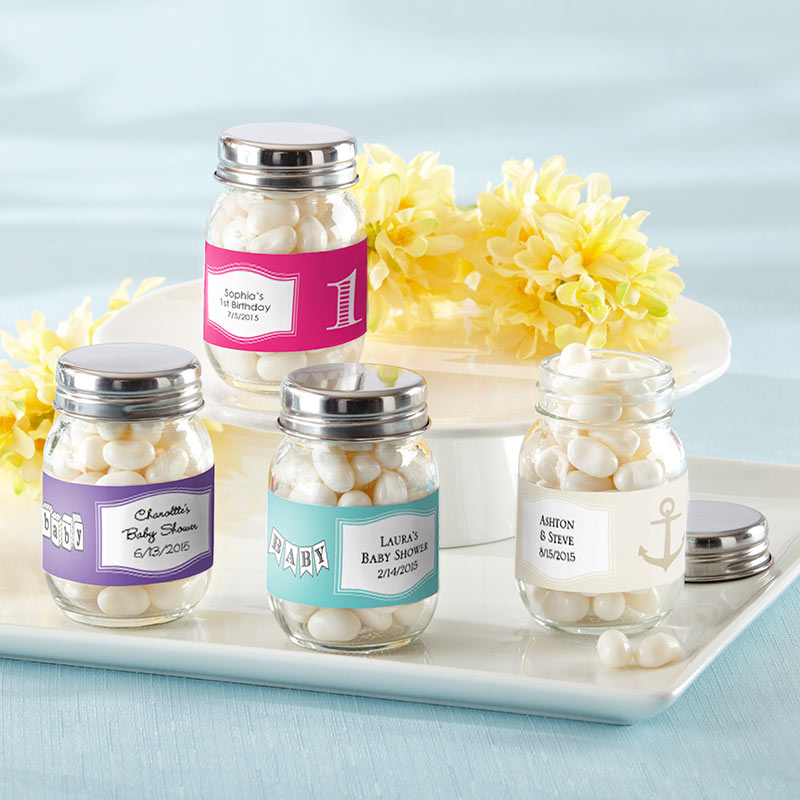 Mini Glass Mason Jar - Personalized Baby Shower Favors by Kate Aspen
