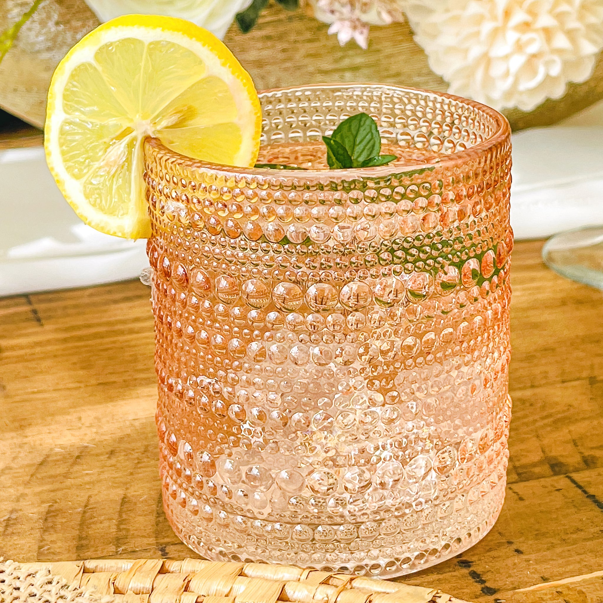 10 oz. Textured Beaded Rose Gold Old Fashion Drinking Glasses (Set of