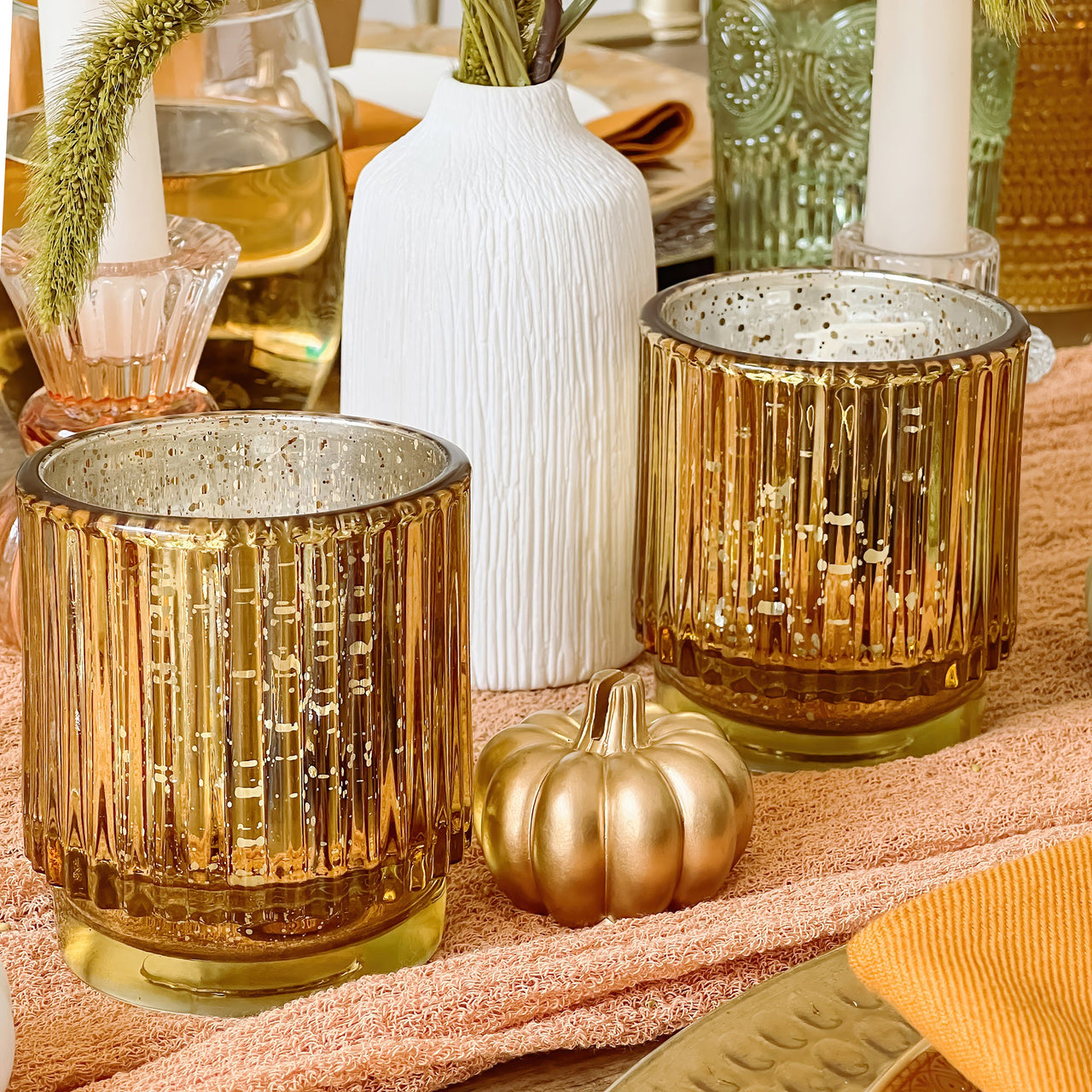 Ribbed Gold Glass Votive Candle Holder Set Of 6 Kate Aspen