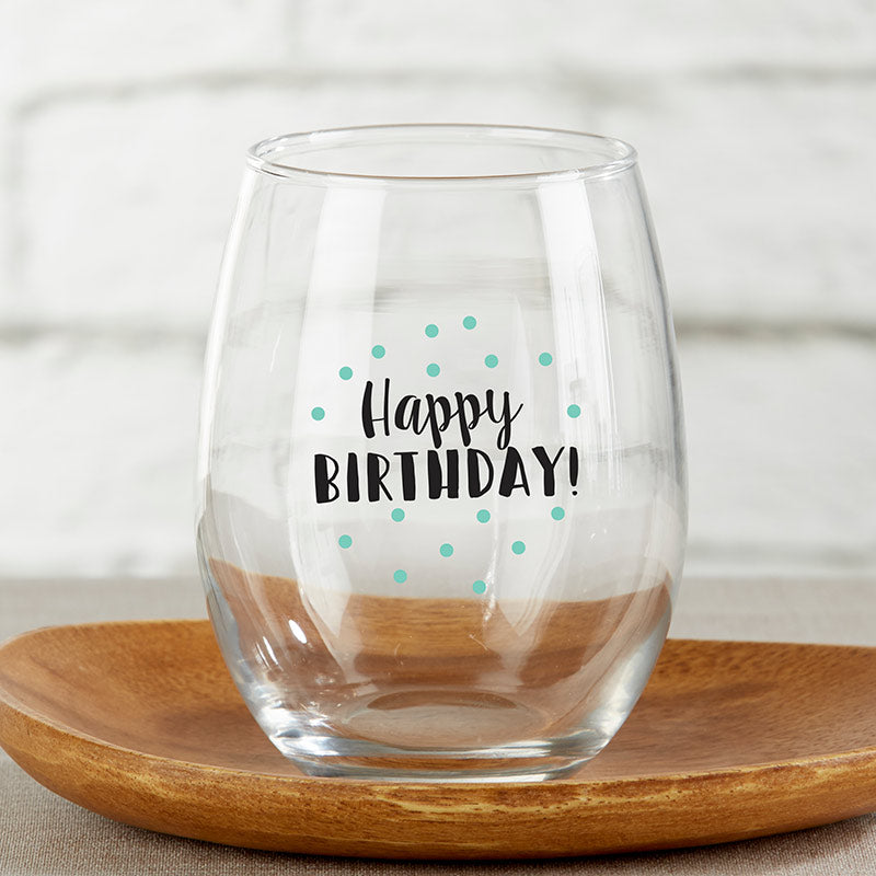 Happy Birthday 15 Oz Stemless Wine Glass Set Of 4 Kate Aspen